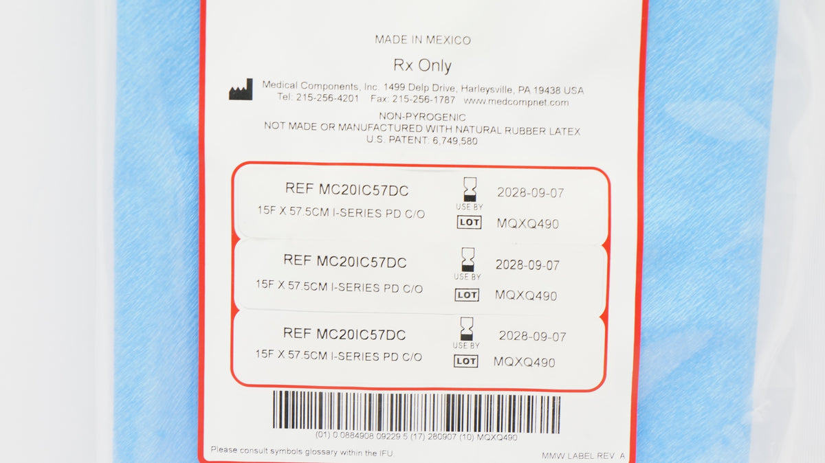 Medcomp MC20IC57DC Coiled, 15F x 57.5cm Peritoneal Dialysis Cath. w/ 2 ...