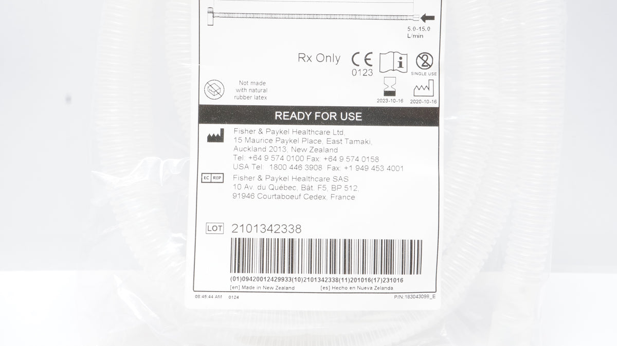 Fisher&Paykel 900RD010 Resuscitation T-Piece Kit 1.6m 5.0-15.0L/min (x ...