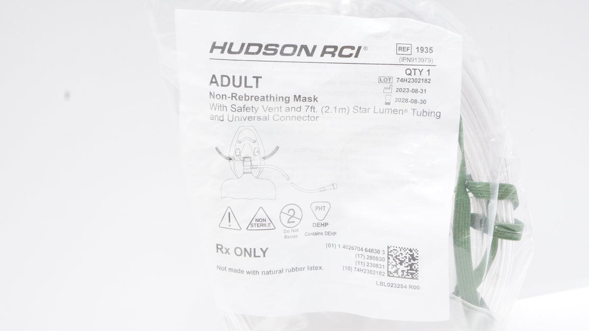 Teleflex 1935 Hudson RCI Adult Non-Rebreathing Oxygen Mask With 7ft. T ...