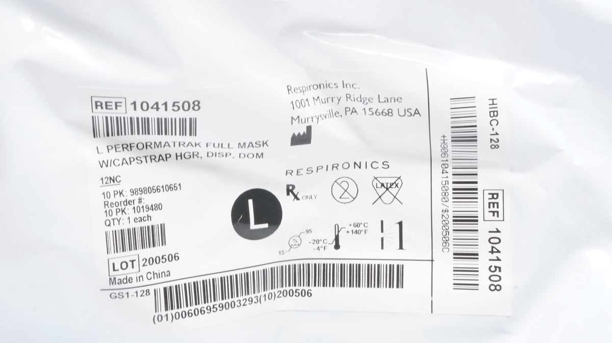 Respironics 1041508 PerformaTrak Full Face Mask w/ CAPSTRAP HGR, DISP ...