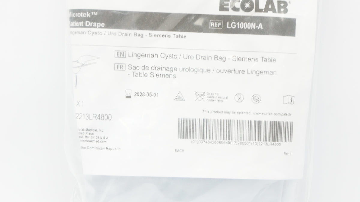 Microtek LG1000N-A Ecolab Lingeman Cysto/Uro Drain Bag-Siemens Table ...