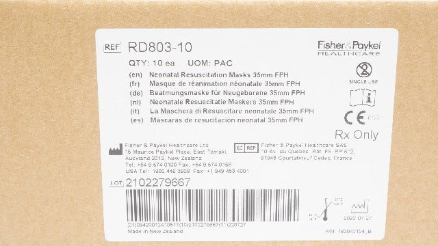 Fisher&Paykel RD803-10 Neonatal Resuscitation Masks 35mm FPH - Box of ...