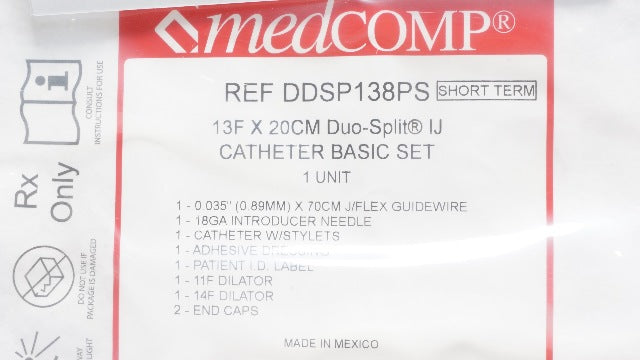 MedComp DDSP138PS Catheter Basic Set 13F x 20cm Duo-Split IJ (x ...