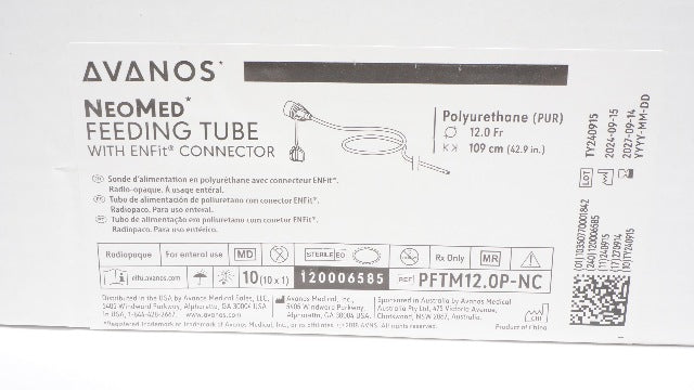 Avanos PFTM12.0P-NC NEOMED Feeding Tube w/ ENFit Connector 12Fr 109cm ...