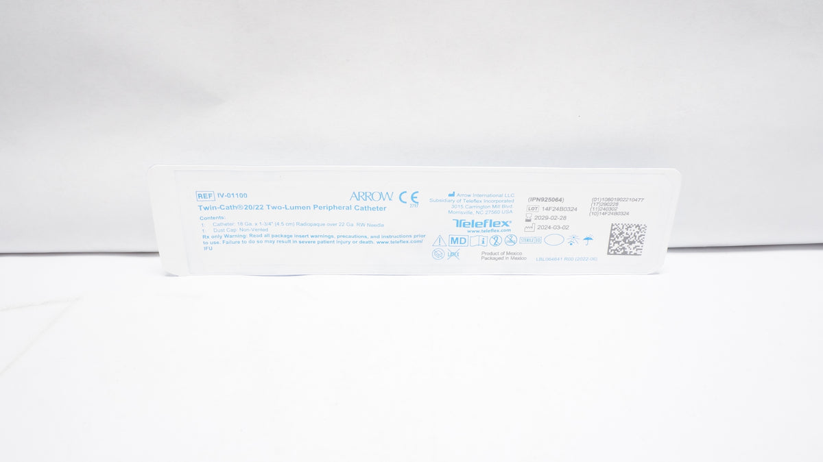 Arrow IV-01100 Twin-Cath 20/22 Multiple-Lumen Peripheral Cath. 18Gax1 ...