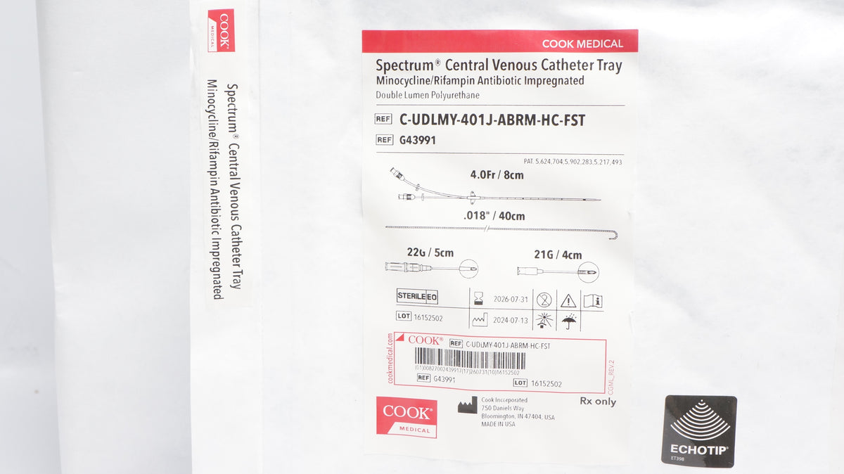 Cook Medical G43991 Spectrum Central Venous Cath. Tray 4 Fr x .018inch ...
