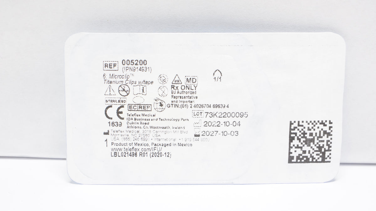 Teleflex 005200 6Microclip Titanium Clips with Adhesive Backing ...