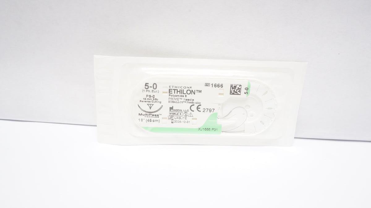 Ethicon 1666 5-0 ETHILON Stre PS-2 19mm 3/8c Reverse Cutting, 18inch ...