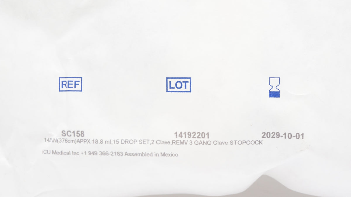 ICU Medical SC158 148in 15-Drop Set w/2 Clave Remv 3 Gang 4-Way Clave ...
