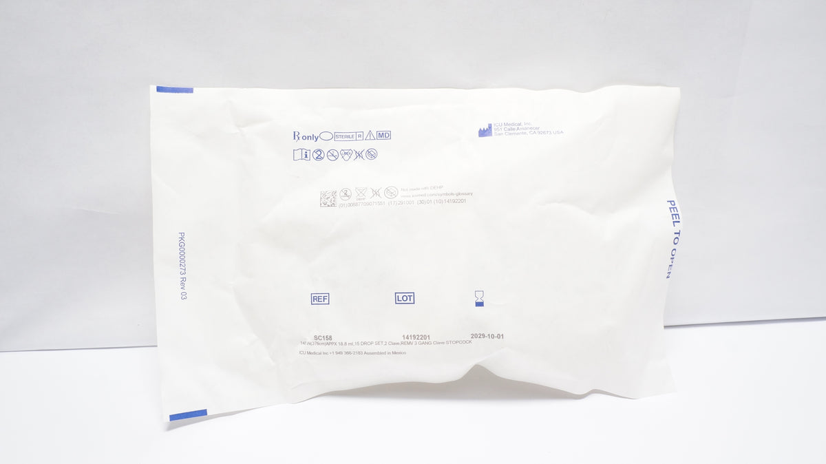 ICU Medical SC158 148in 15-Drop Set w/2 Clave Remv 3 Gang 4-Way Clave ...