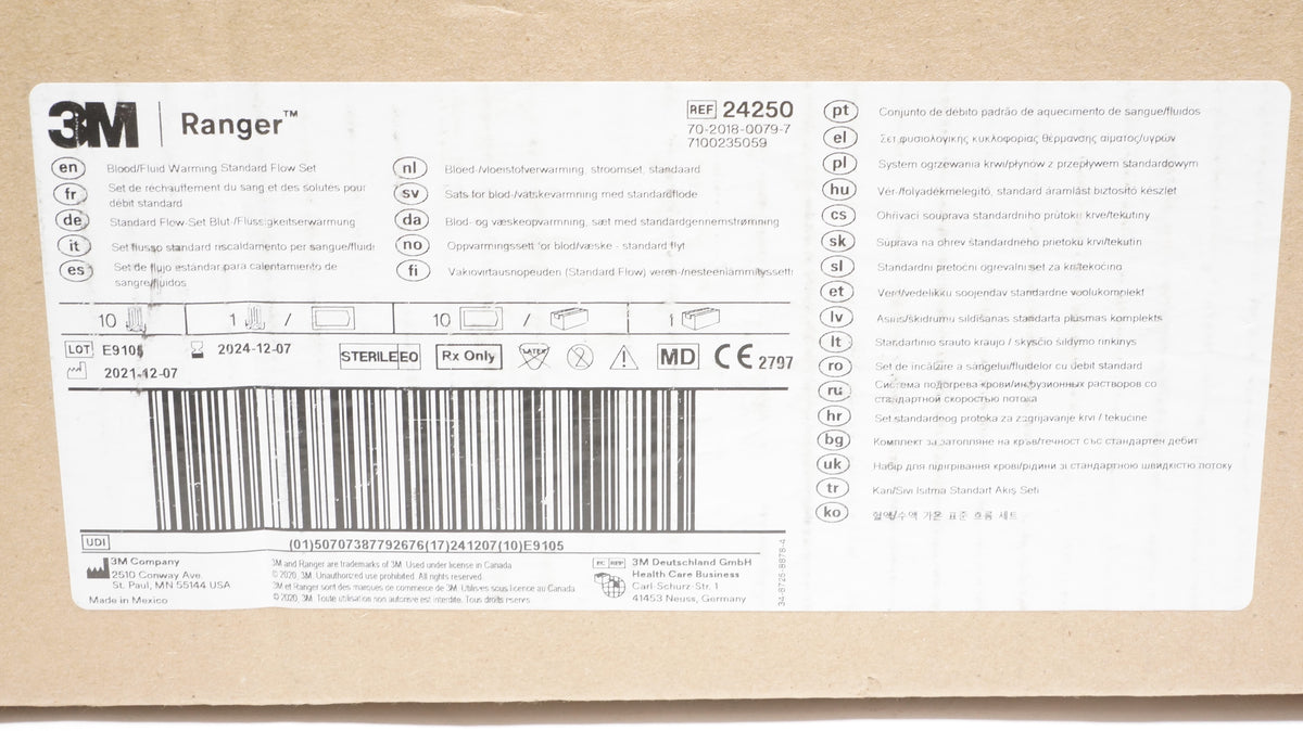 3M 24250 Ranger Standard Flow Blood/Fluid Warming Set (x) - Case of 10 ...