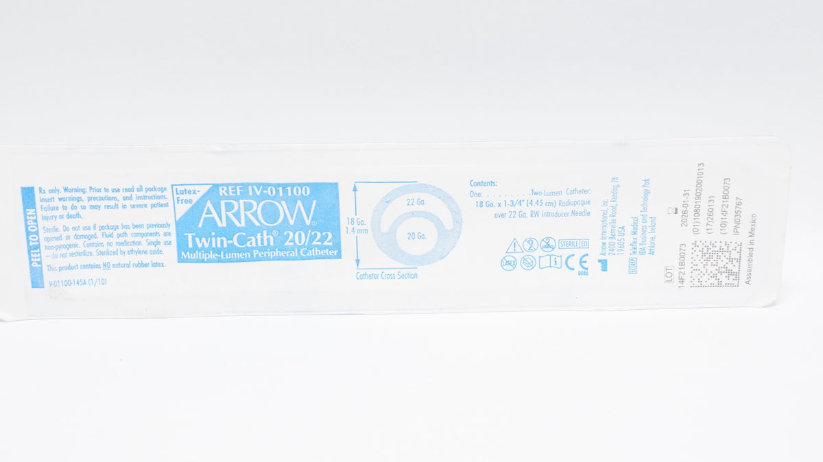 Arrow IV-01100 Twin-Cath 20/22 Multiple-Lumen Peripheral Cath. 18Ga x ...
