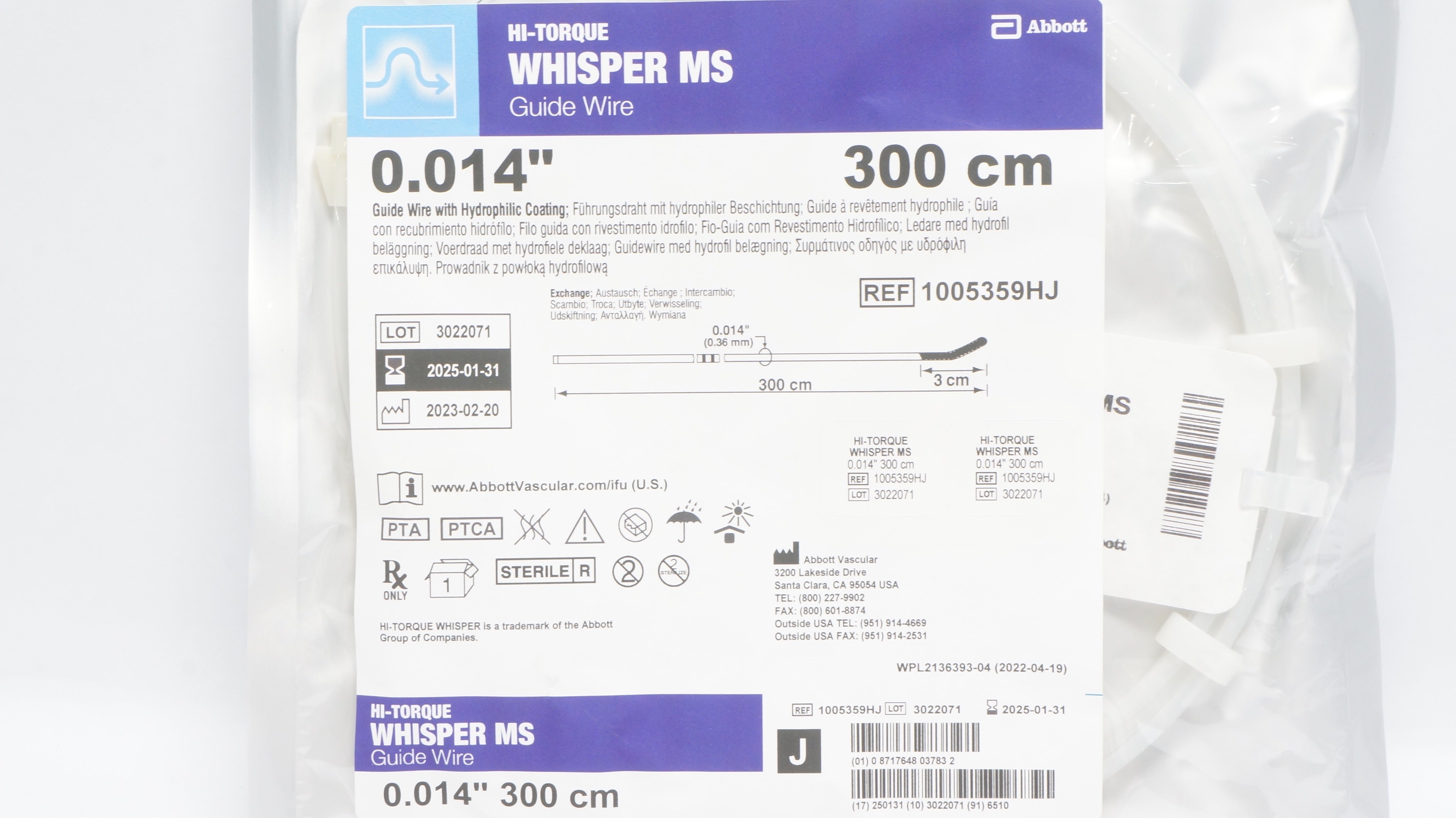 Abbott 1005359HJ Hi-Torque Whisper MS Guide Wire 0.014inch x 300cm (x) – Imedicsales