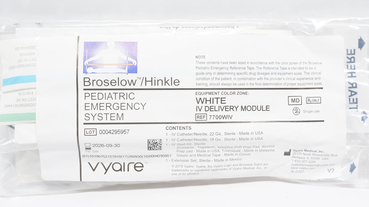 Vyaire 7700WIV Broselow/Hinkle Pediatric EMG White IV Delivery Module ...
