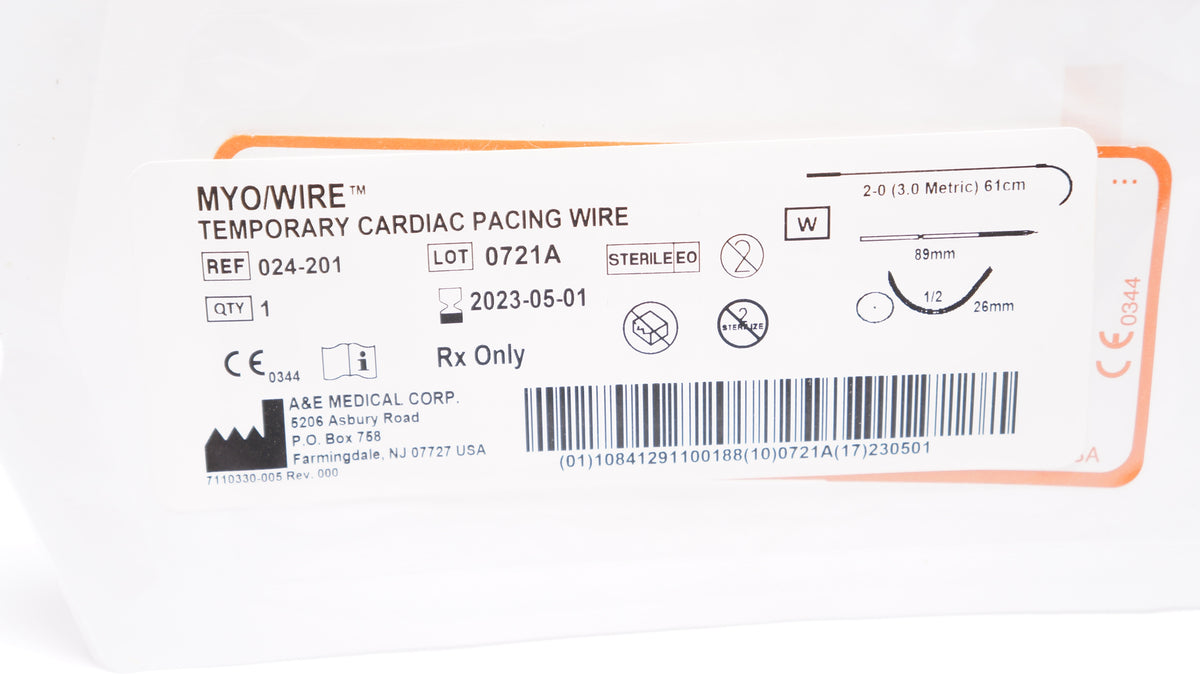 A&E Medical 024-201 MYO/Wire Temporary Cardiac Pacing Wire 89mm (x ...