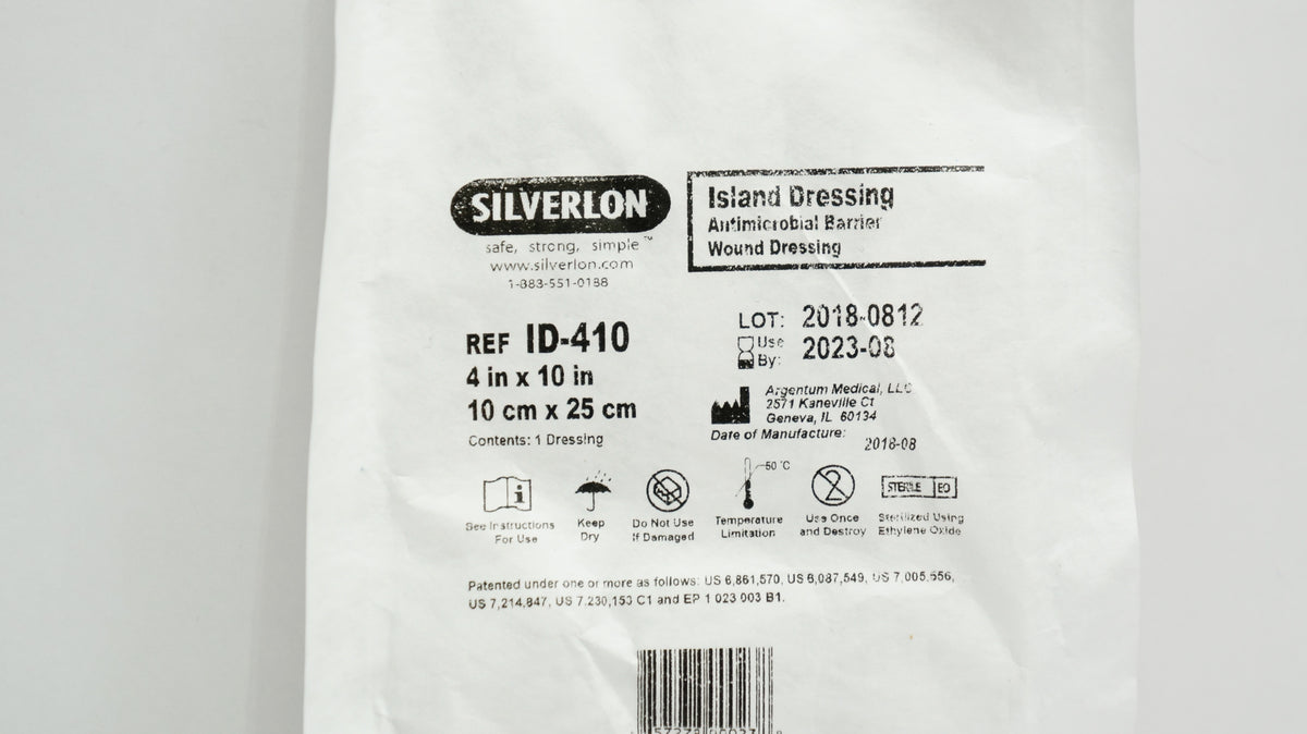 Silverlon ID-410 Island Antibacterial Barrier Wound Dressing 4 x 10inc ...