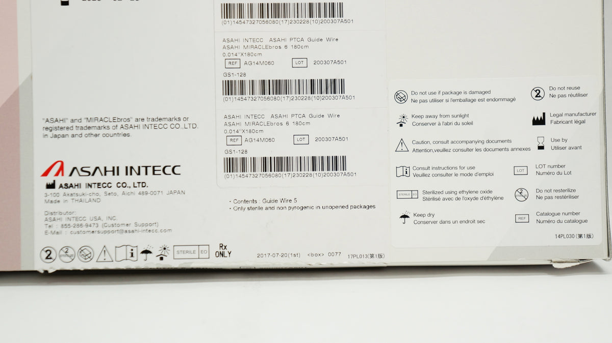 ASAHI INTECC AG14M060 MIRACLEbros 6 PTCA Guide Wire, 180cm (x) - Box o ...