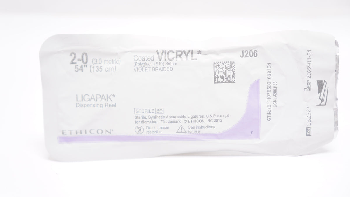 Ethicon J206 2-0 Coated VICRYL, Ligapak Dispensing Reel, 54inch (x ...