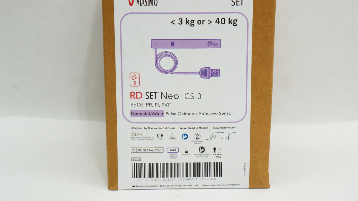 Masimo 4478 RD Set Neo CS-3 Pulse Oximeter Adhesive Sensor - Box of 20 ...