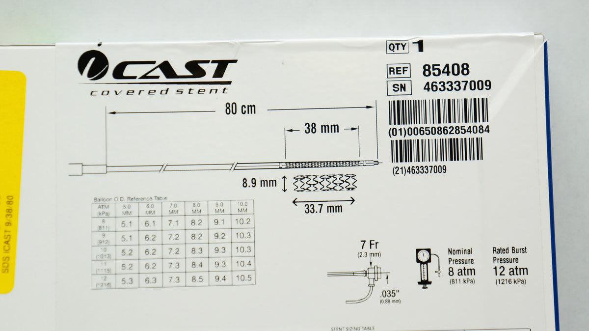 Atrium 85408 iCast Balloon Expandable PTFE Covered Stent, 9mm x 38mm x ...