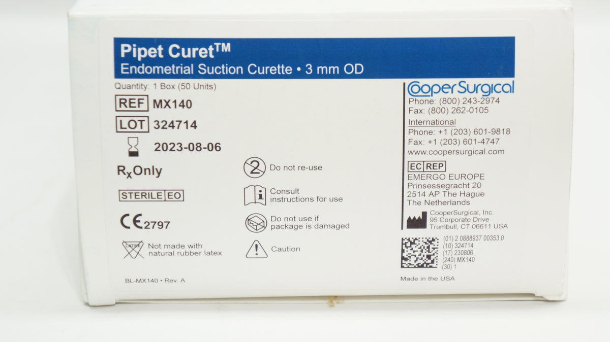 Cooper Surgical MX140 Pipet Curet Endometrial Suction Curette 3mm (x ...