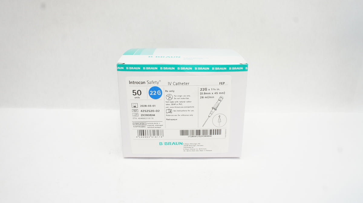 Braun 4252520-02 Introcan Safety IV Cath. 22G x 1-3/4inch 26ml/min - B ...