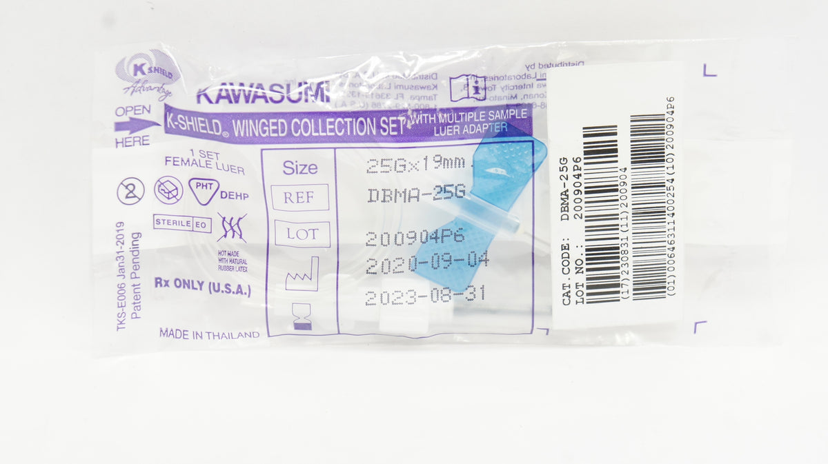 Kawasumi DBMA-25G K-Shield Winged Collection Set with Luer Adapter 25G ...