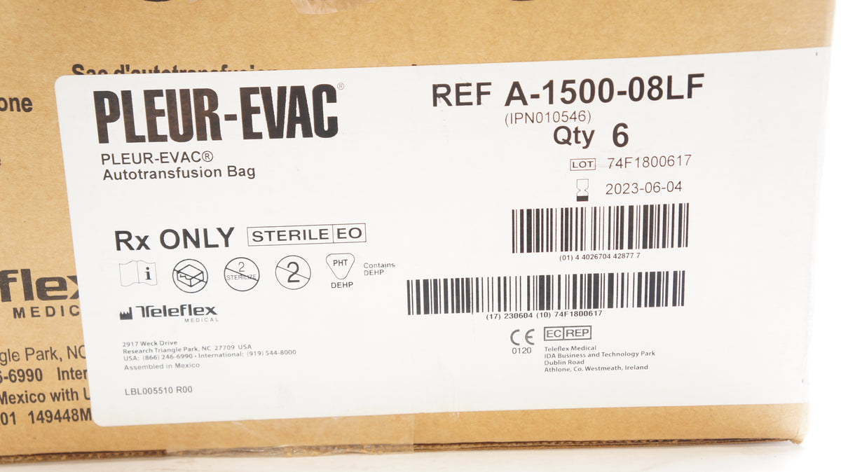 Teleflex A-1500-08LF PLEUR-EVAC Autotransfusion Bag (x) - Box of 6 ...
