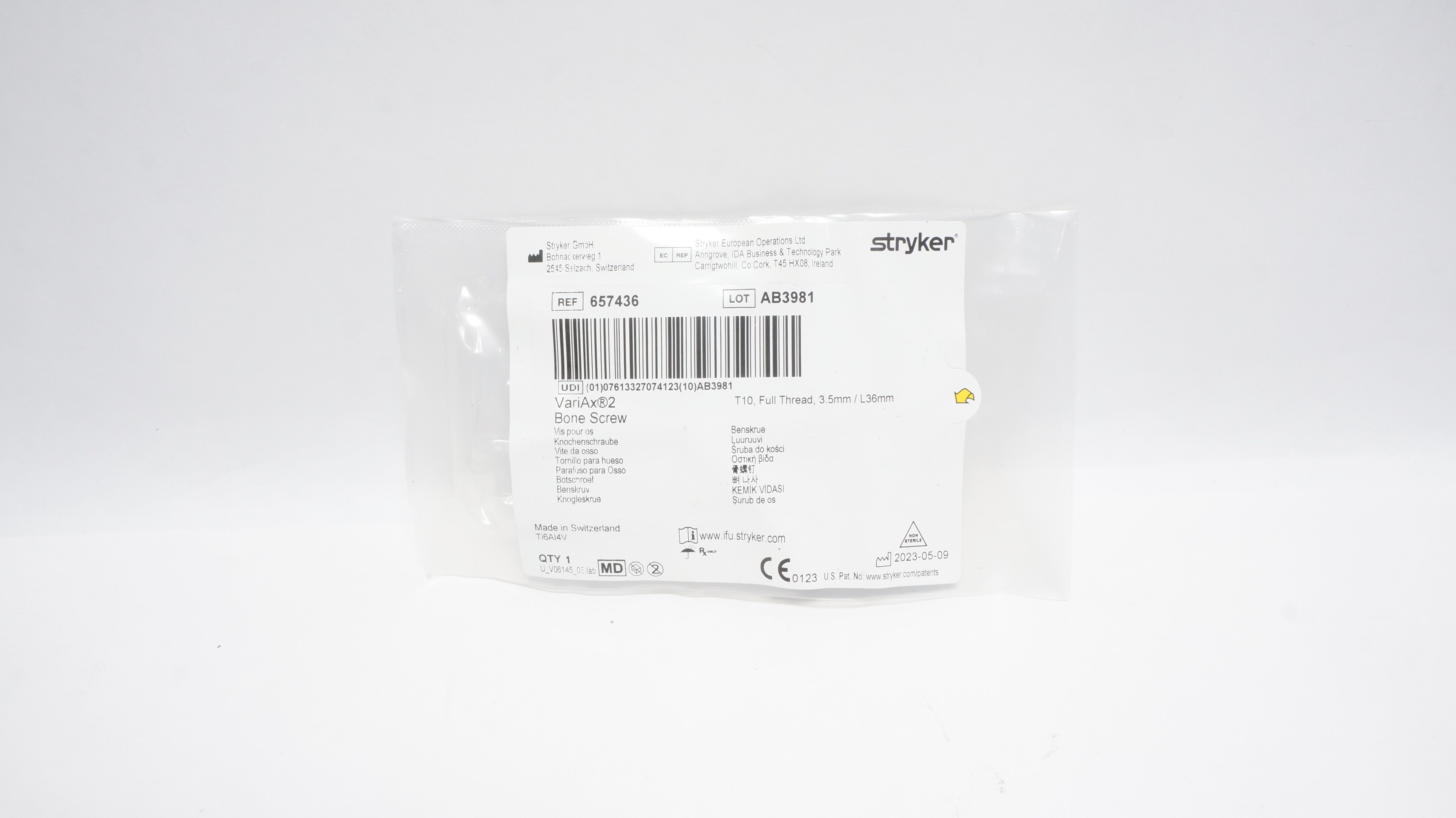 Stryker 657436 VariAx 2 Bone Screw T10,Full Threaded, 3.5mm/L36mm