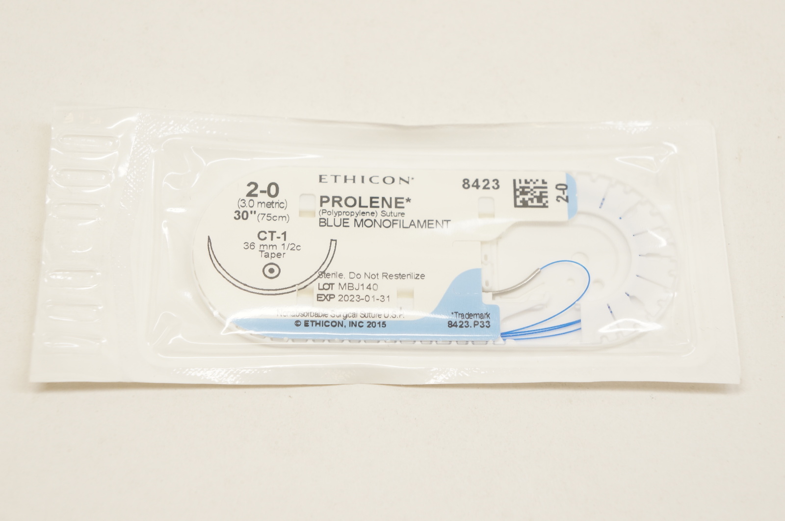 Ethicon 8423 2-0 PROLENE, CT-1, 36mm 1/2c Taper, 30inch