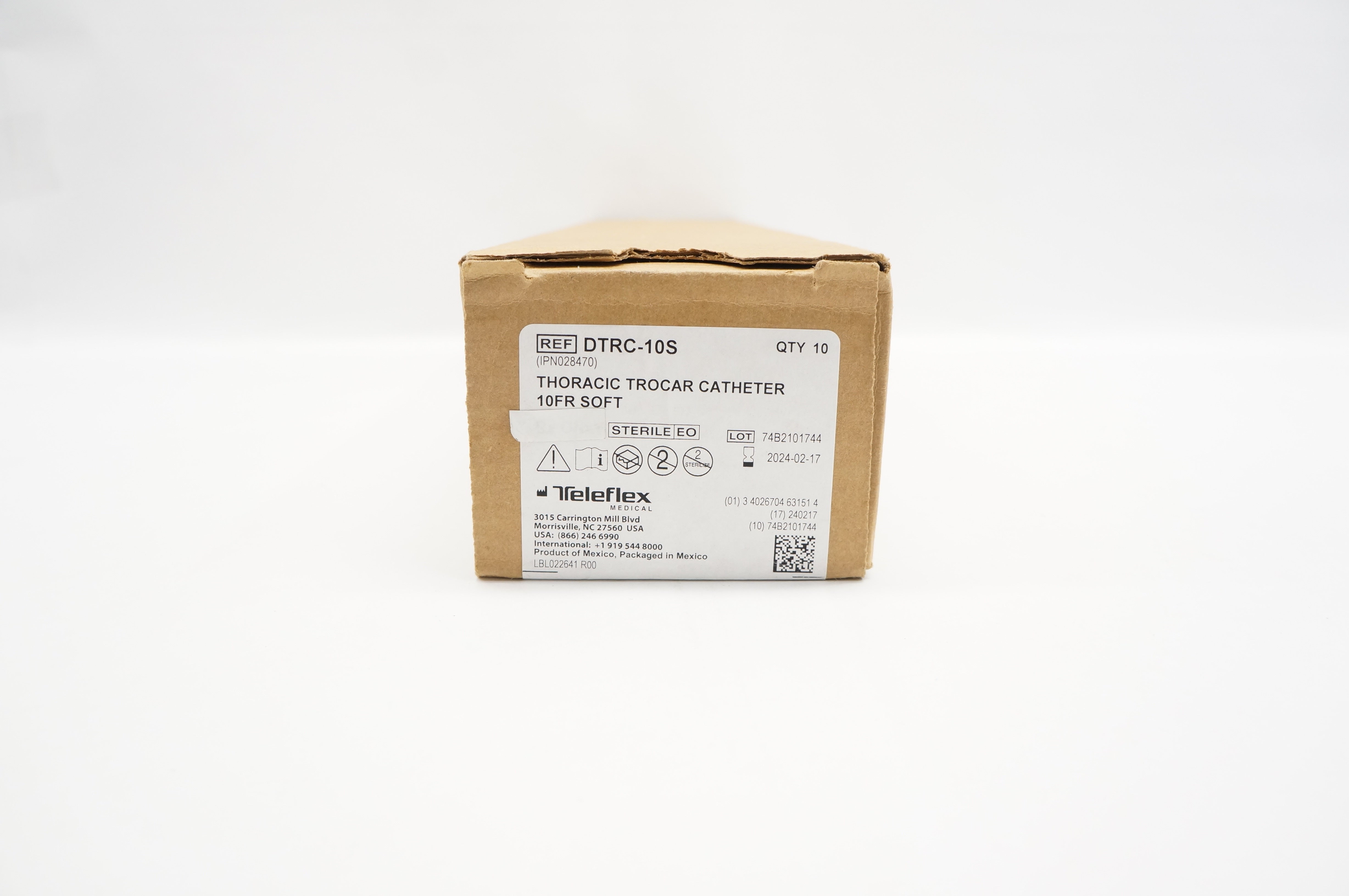 Teleflex DTRC-10S Thoracic Trocar Catheter 10FR. Soft - Case of 10