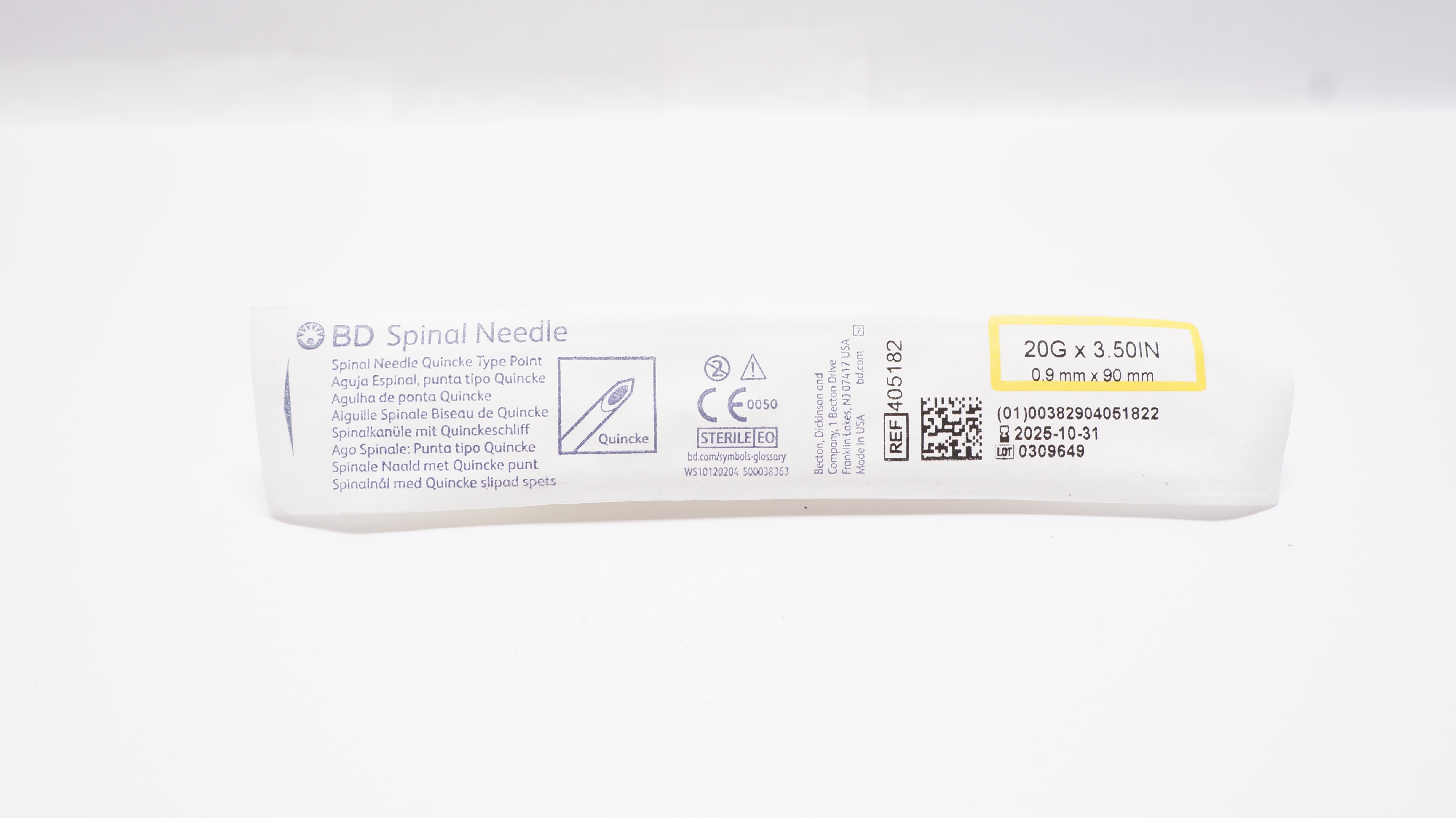 BD 405182 Spinal Ndle Quincke Type Point 20G x 3.5inch